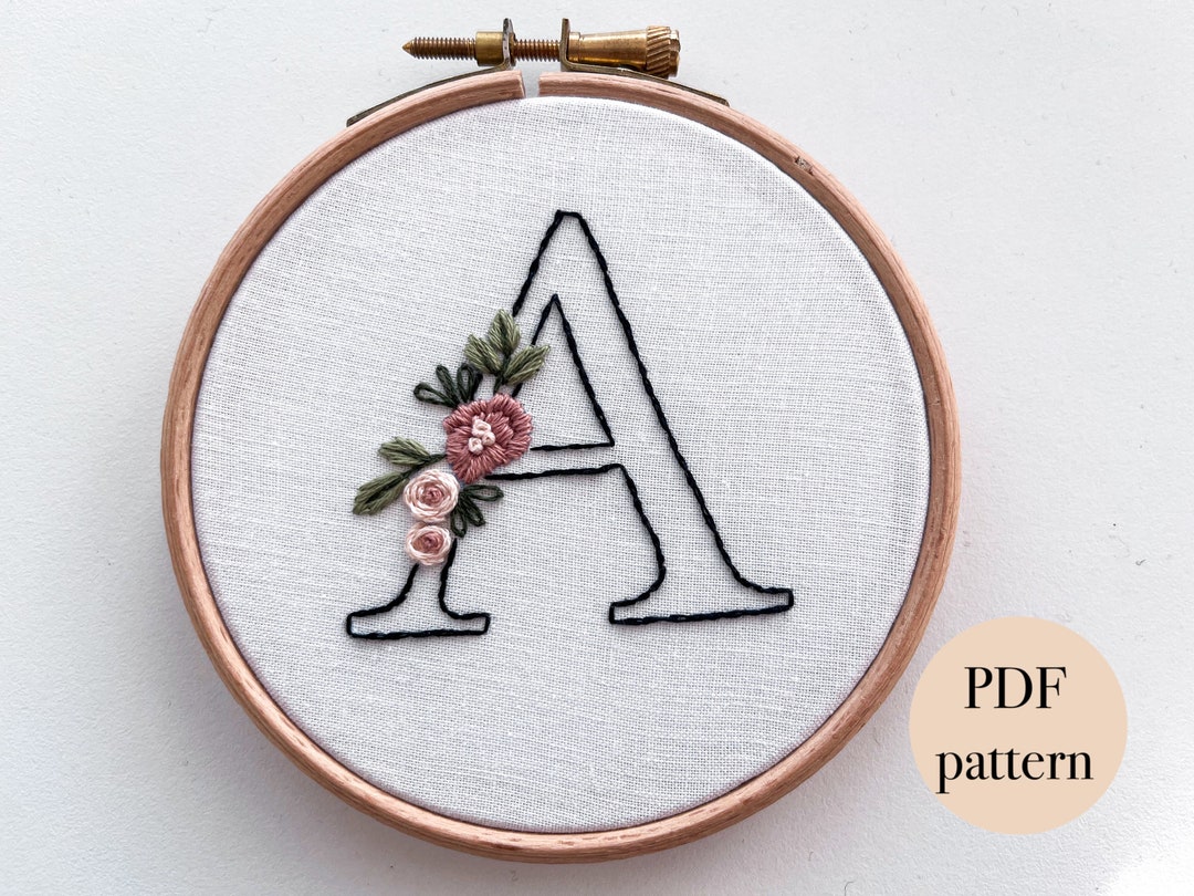Floral Letter Hand Embroidery Pattern Initial Embroidery Design ...