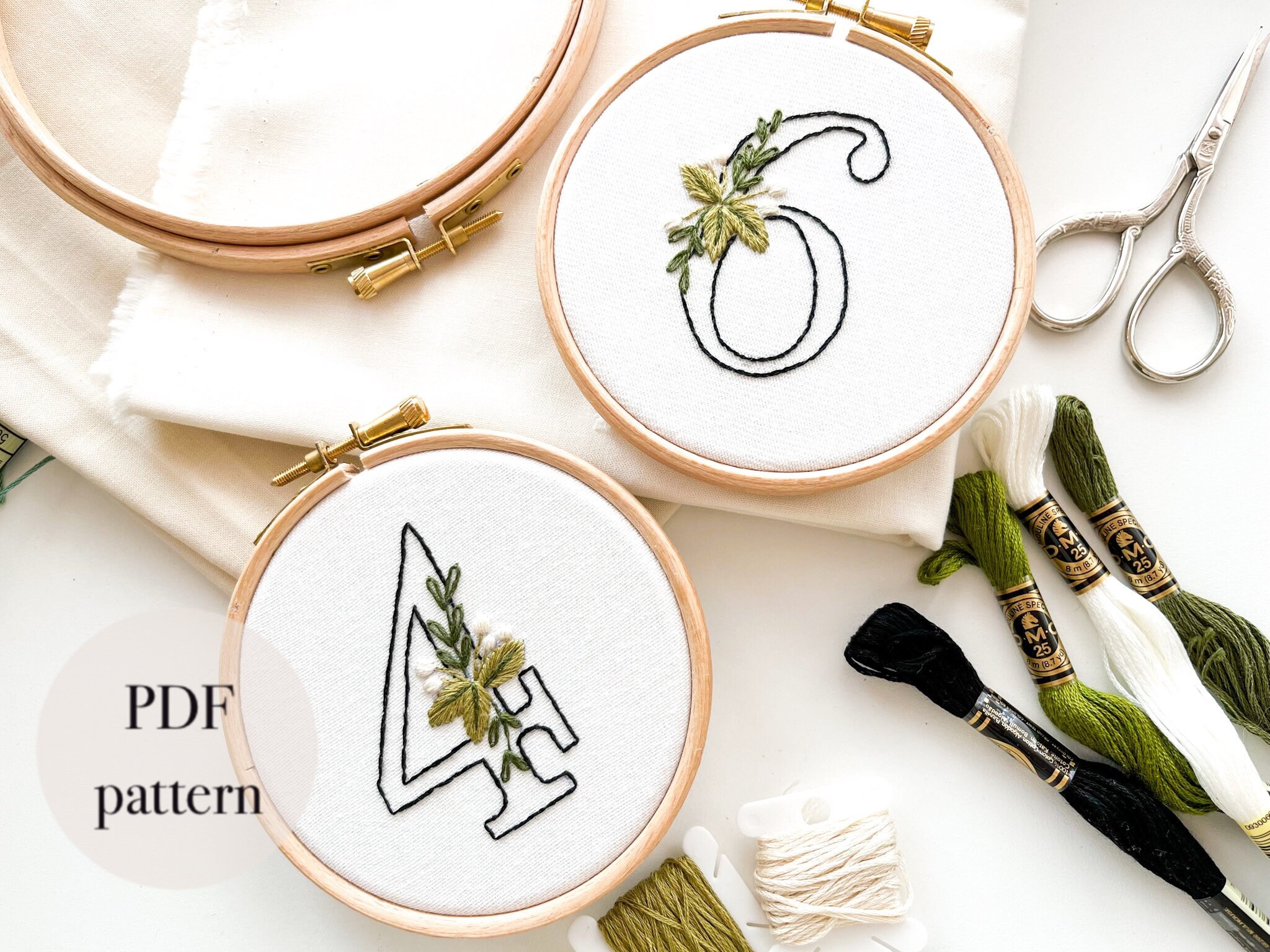 Numbers Embroidery Pattern DIY Hand Embroidery Gift, Botanical ...
