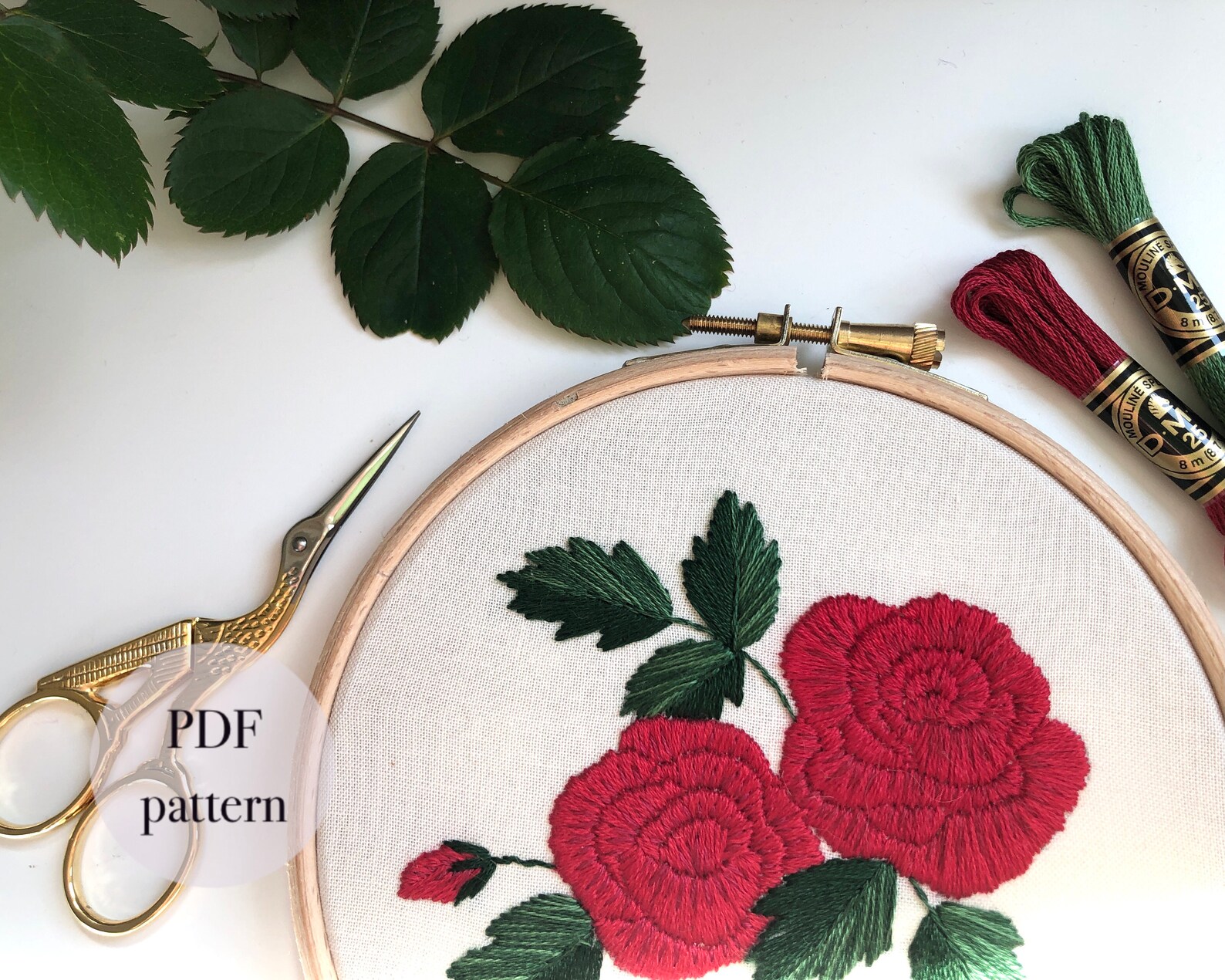 Red Rose Embroidery Pattern Rose Hoop Art Pattern, Satin Stitch ...