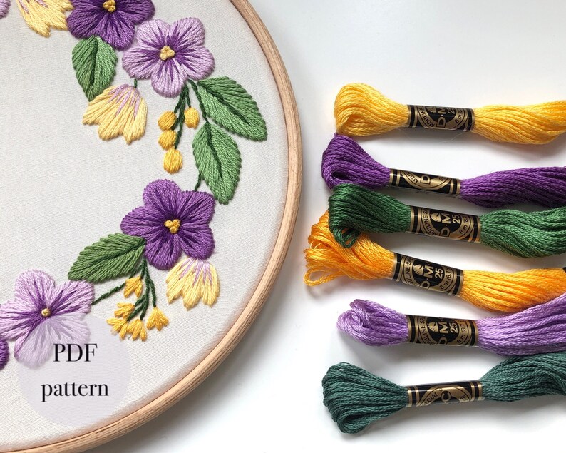 Purple Flowers Embroidery Pattern // Hand Embroidery Pdf - Etsy