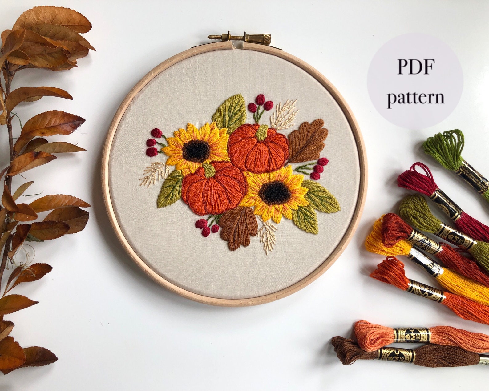 Fall Pumpkin Needlecraft Pattern, Thanksgiving Embroidery Pattern ...