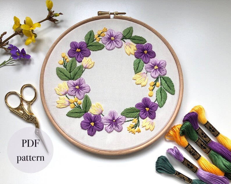 Purple Flowers Embroidery Pattern // Hand Embroidery Pdf - Etsy