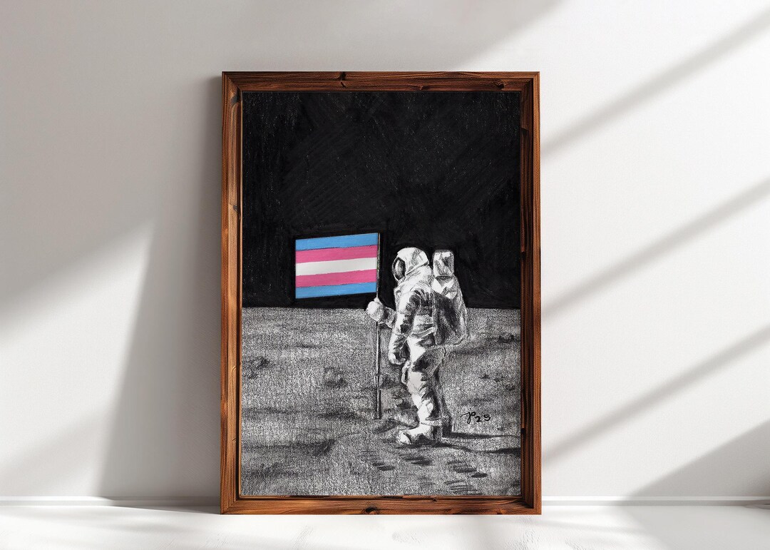 Moon Walk (transgender Pride Edition)- LGBTQ+ Moon Landing Art- Quirky ...