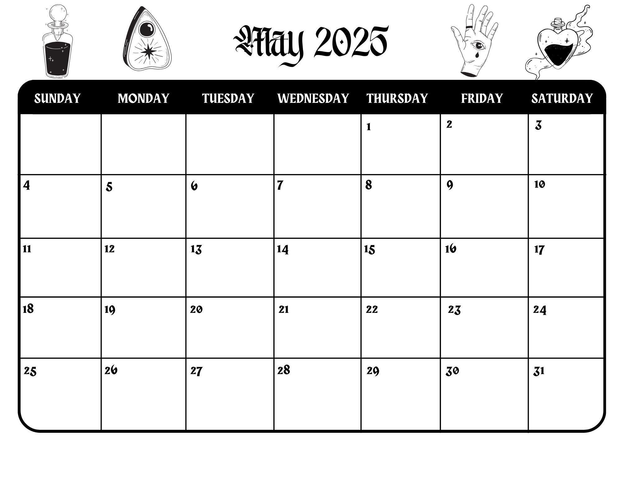 2025 Printable Monthly Calendar, Goth Theme, Gothic, Halloween, Horror ...