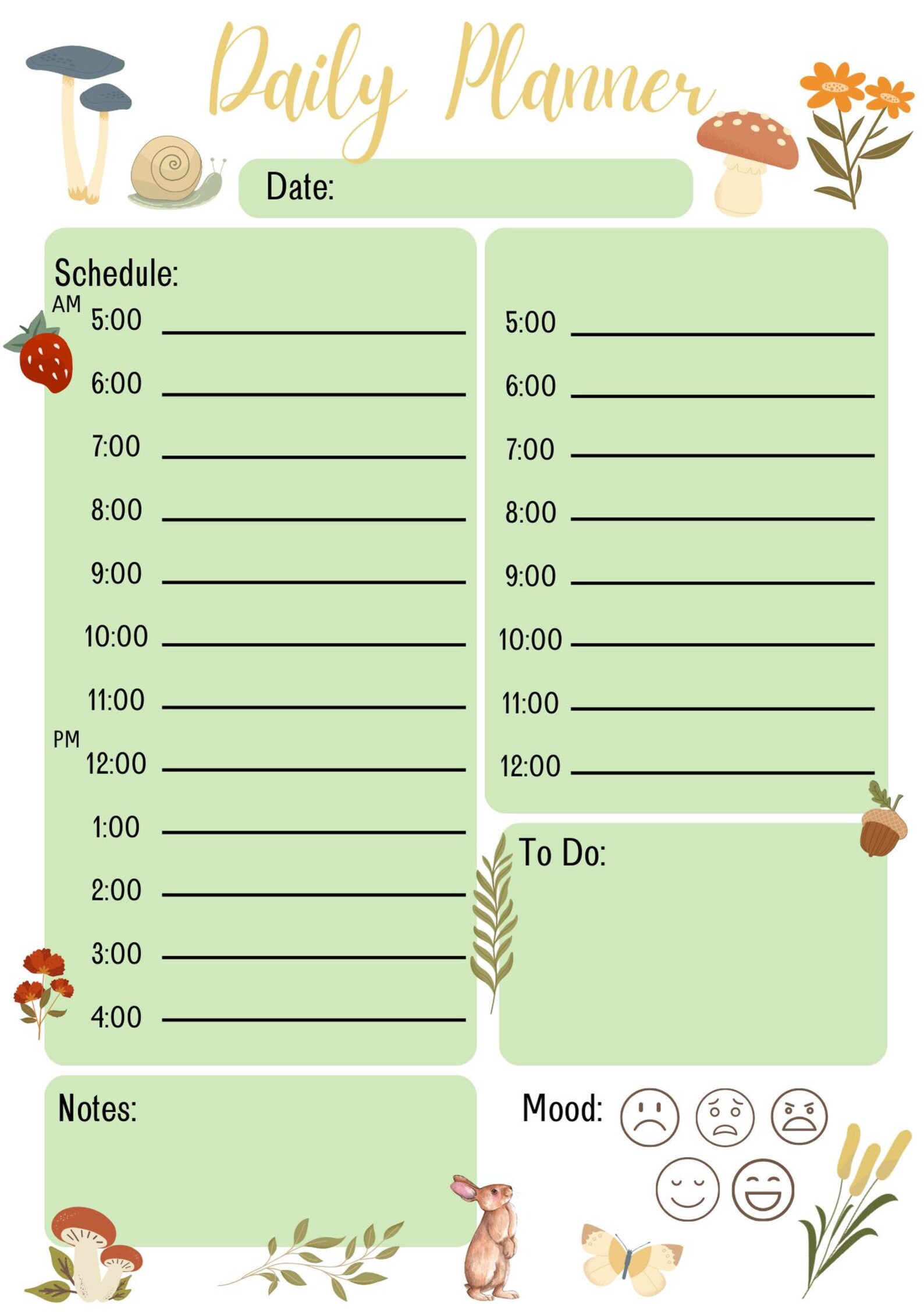 Cottagecore Planner Pages, PDF Planner, Daily Schedule, A5 Printable ...