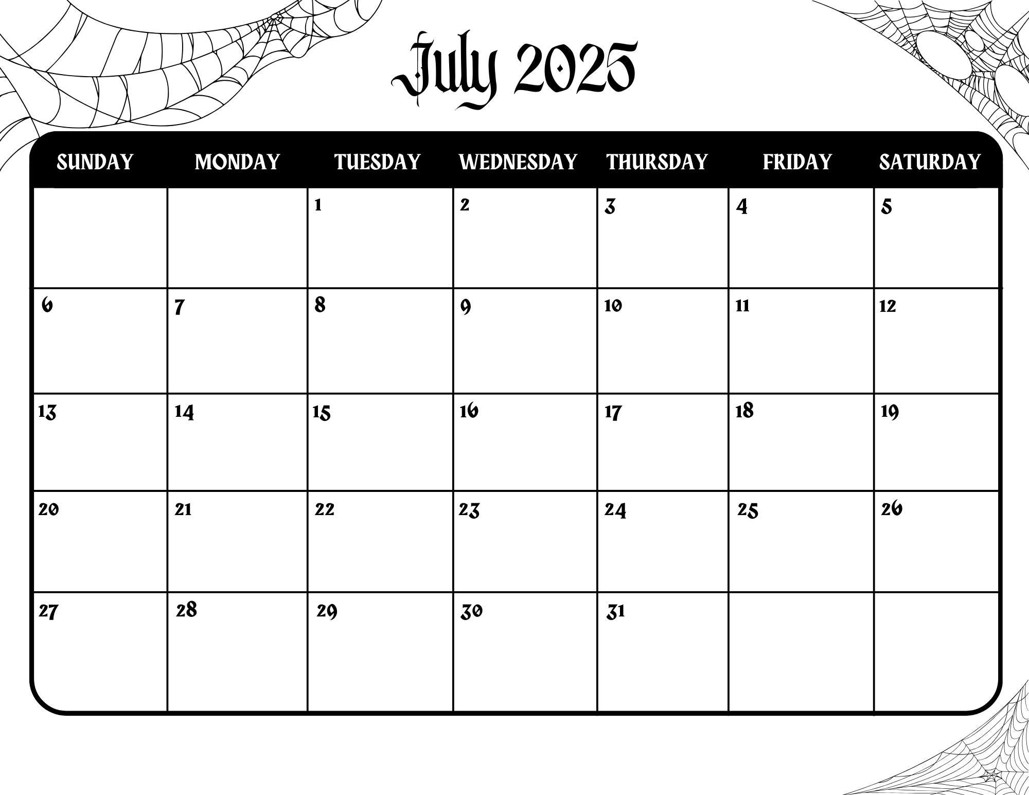 2025 Printable Monthly Calendar, Goth Theme, Gothic, Halloween, Horror ...