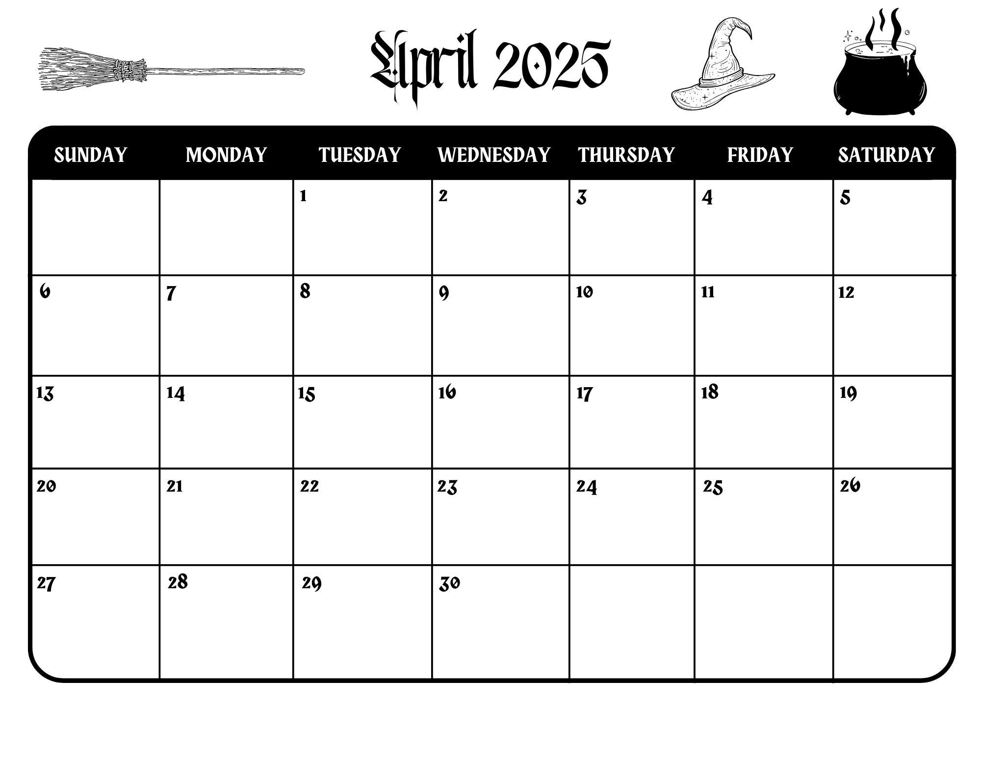 2025 Printable Monthly Calendar, Goth Theme, Gothic, Halloween, Horror ...