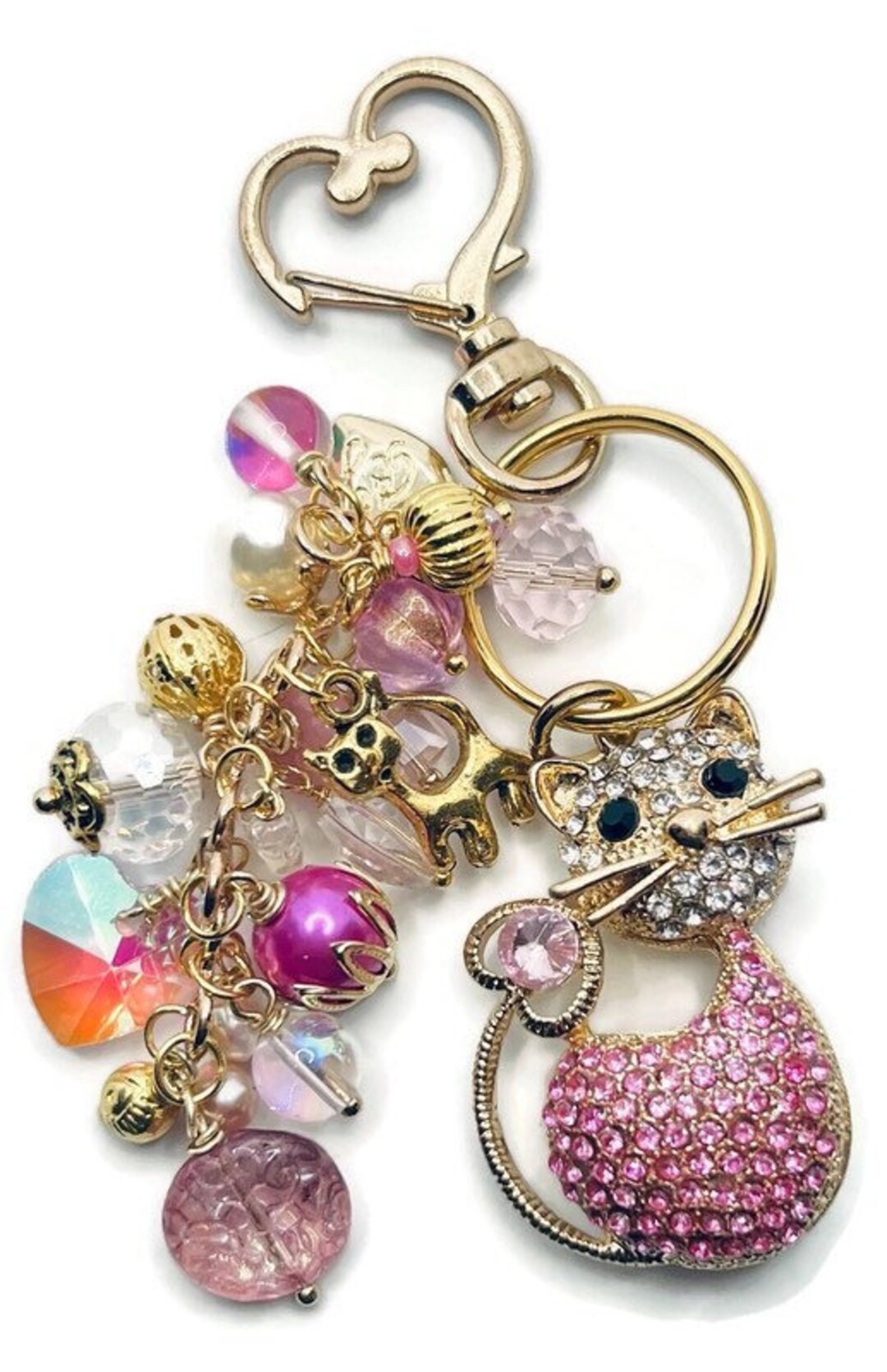 Pink Crystal Cat Keychain - Etsy