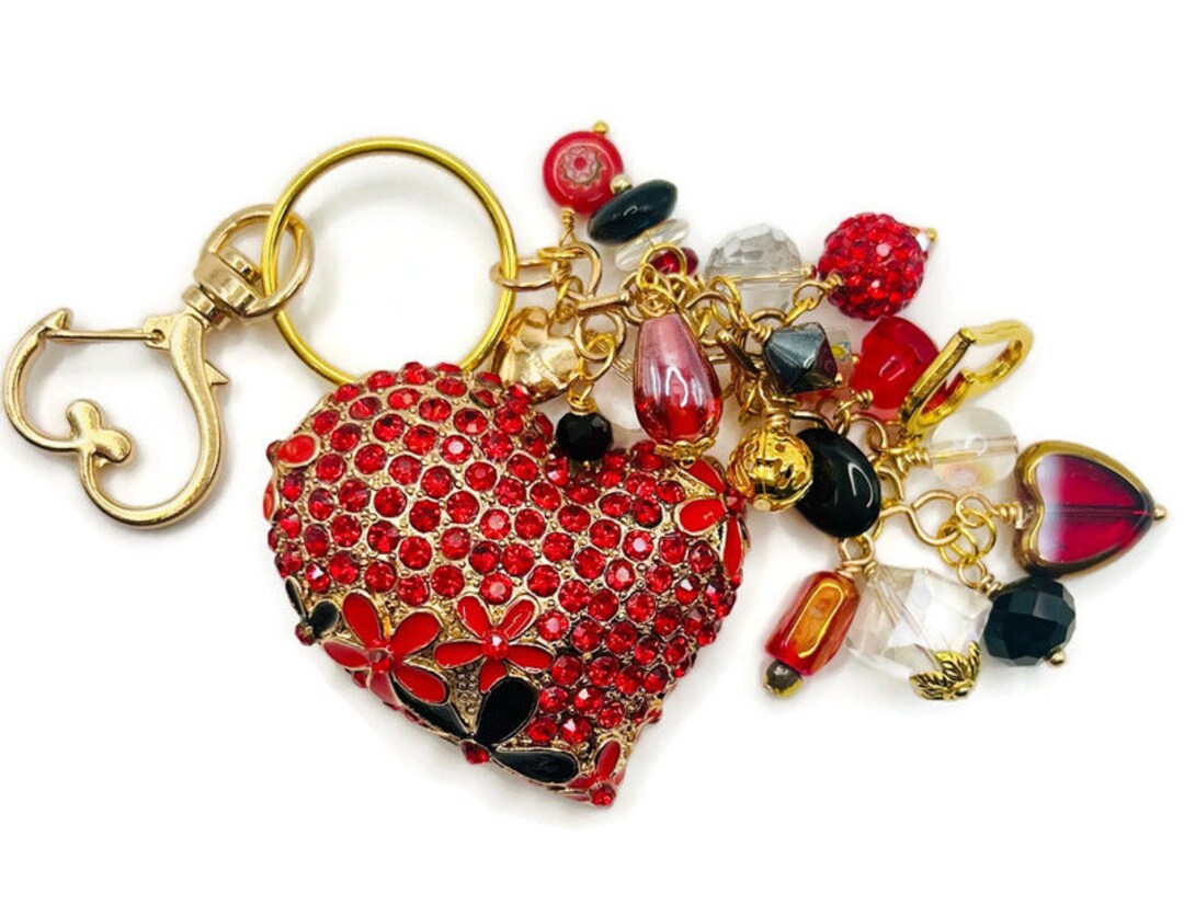 Red Crystal Heart Keychain - Etsy