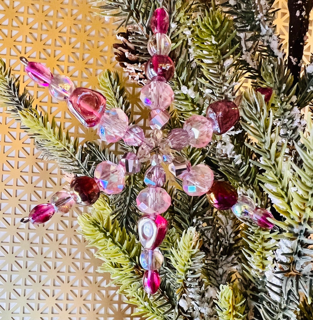 Pink Beaded Snowflake Ornament - Etsy