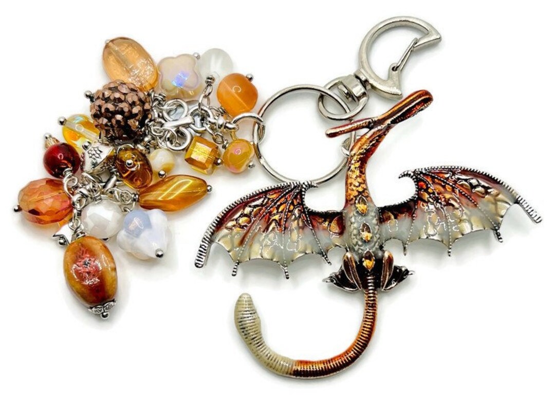 Orange Enamel / Crystal Dragon Keychain - Etsy