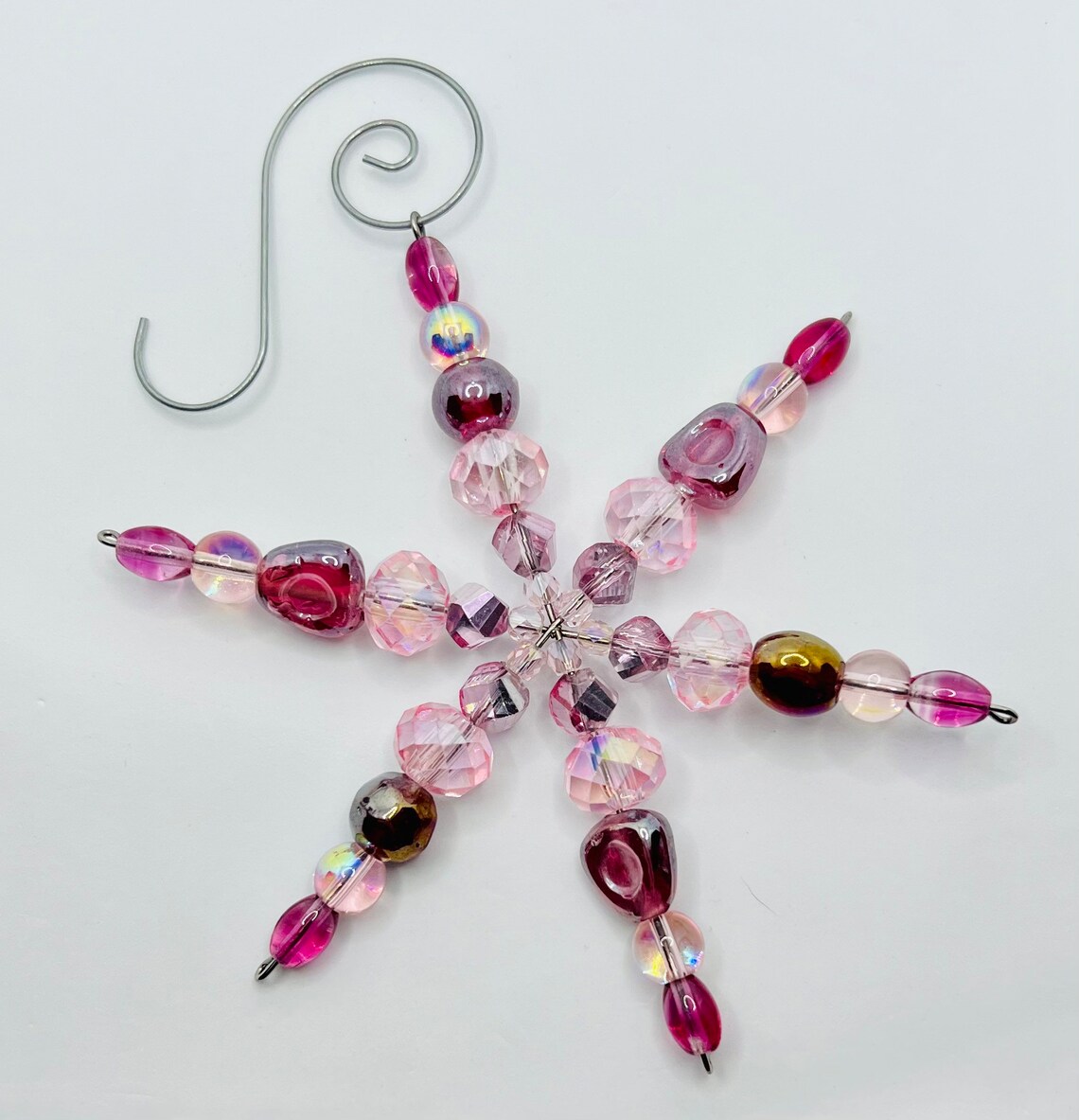 Pink Beaded Snowflake Ornament - Etsy