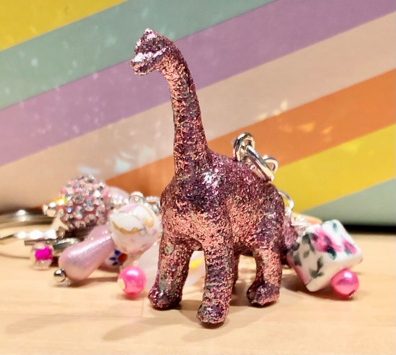 Glittery Pink Brachiosaurus Dinosaur Keychain | Etsy
