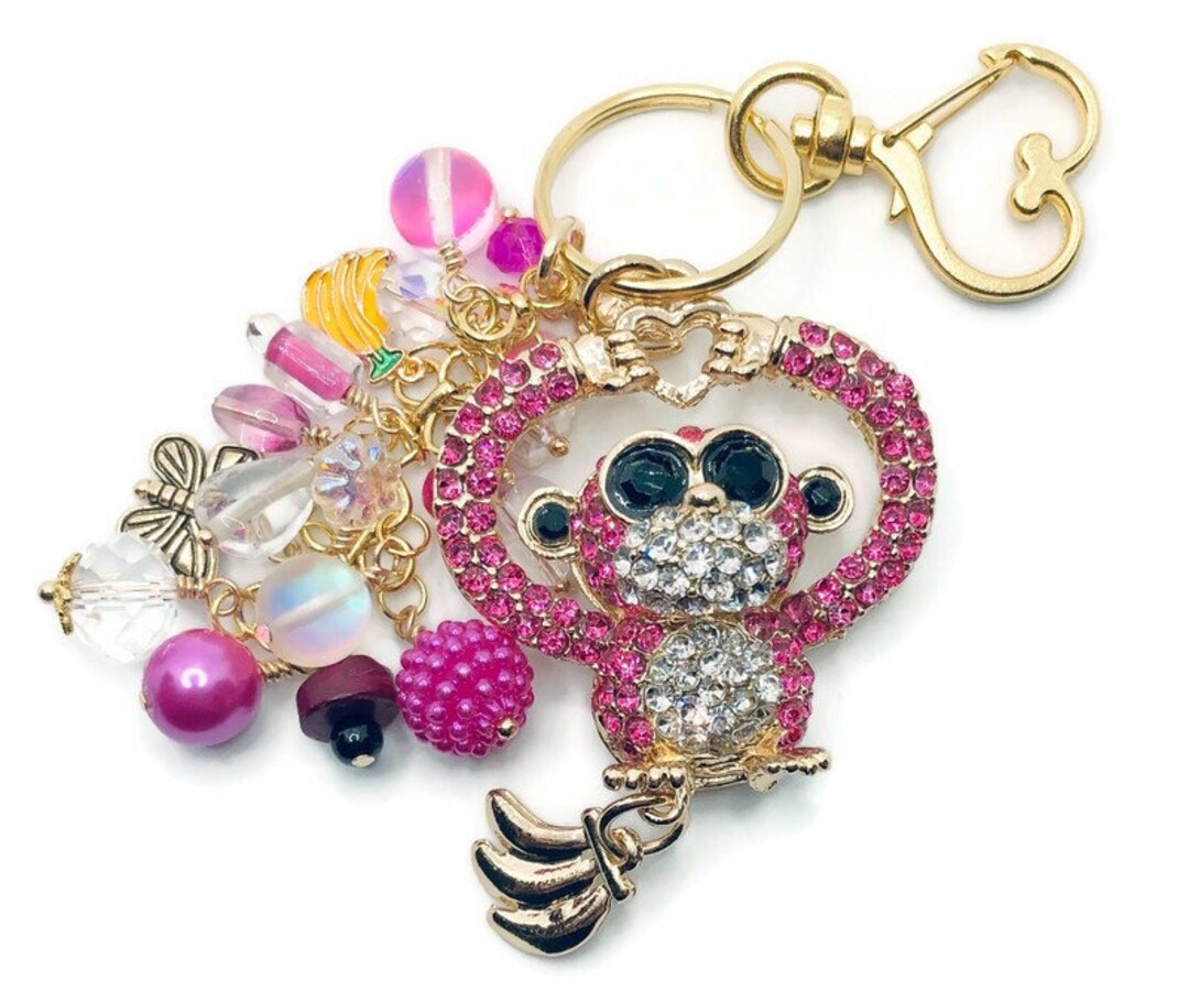 Pink Crystal Monkey Keychain - Etsy