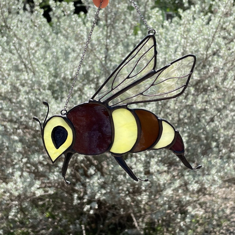 Stained Glass Bee Suncatcher Honey Bee Window Hangings Insect Garden ...