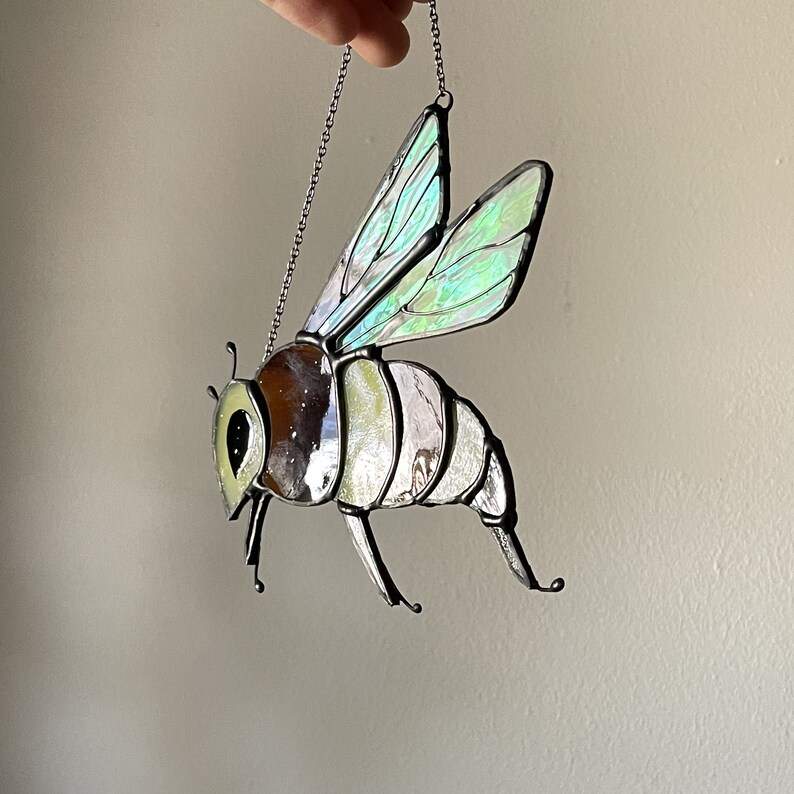 Stained Glass Bee Suncatcher Honey Bee Window Hangings Insect Garden ...