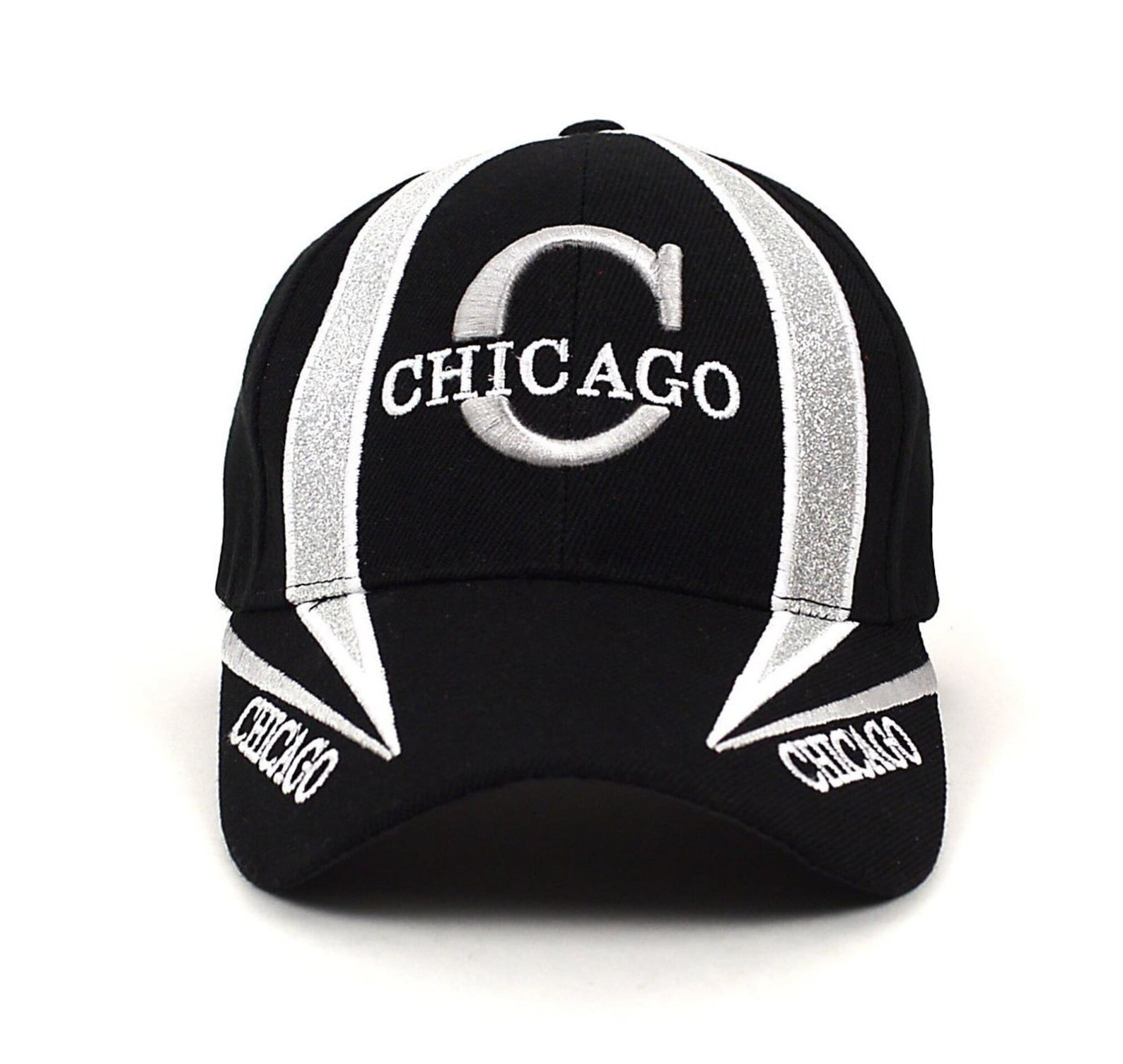 Chicago 3D Embroidered Baseball Caps Black White and Silver - Etsy