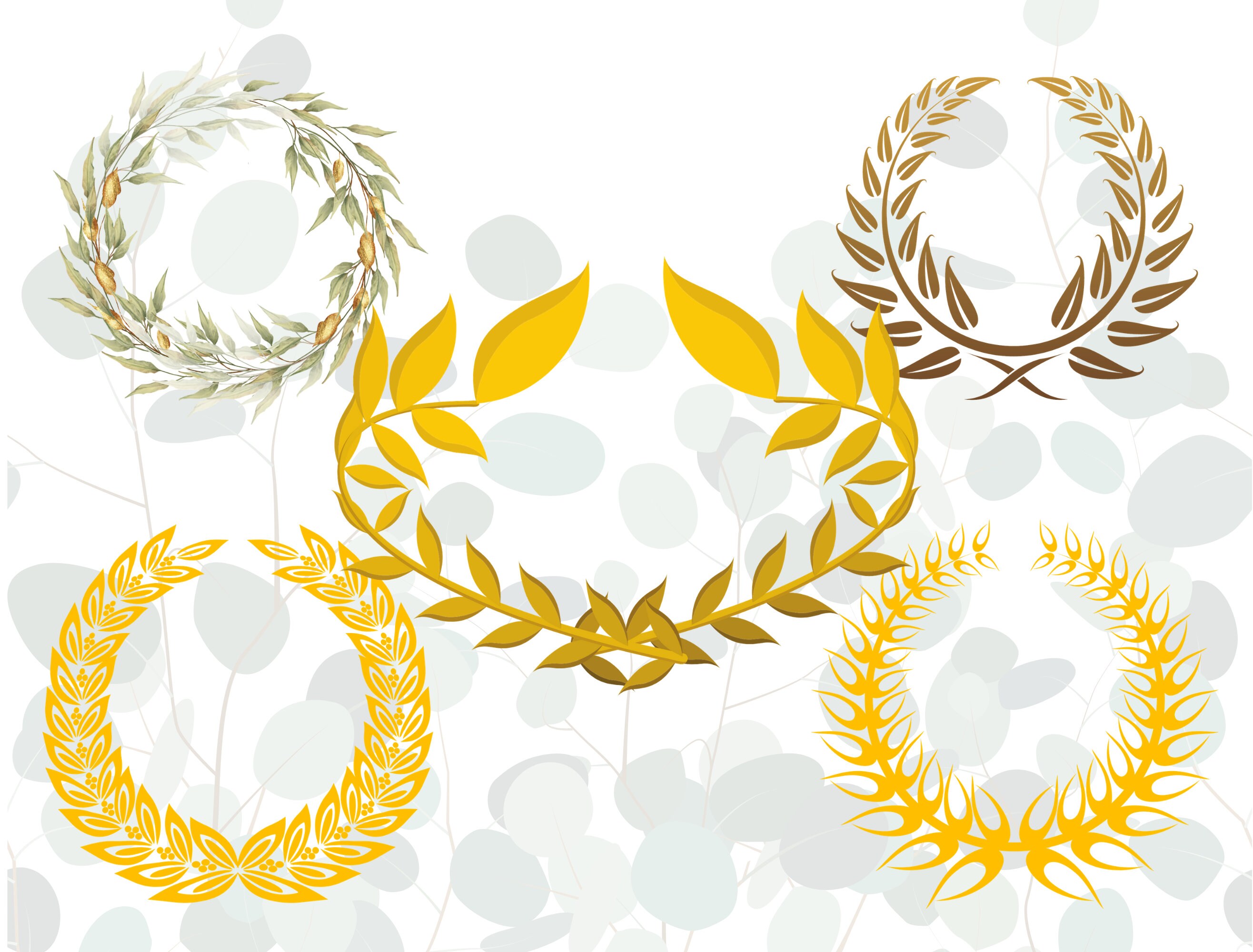 Gold Wreath Clipart Wreath Clipart Watercolor Eucalyptus - Etsy
