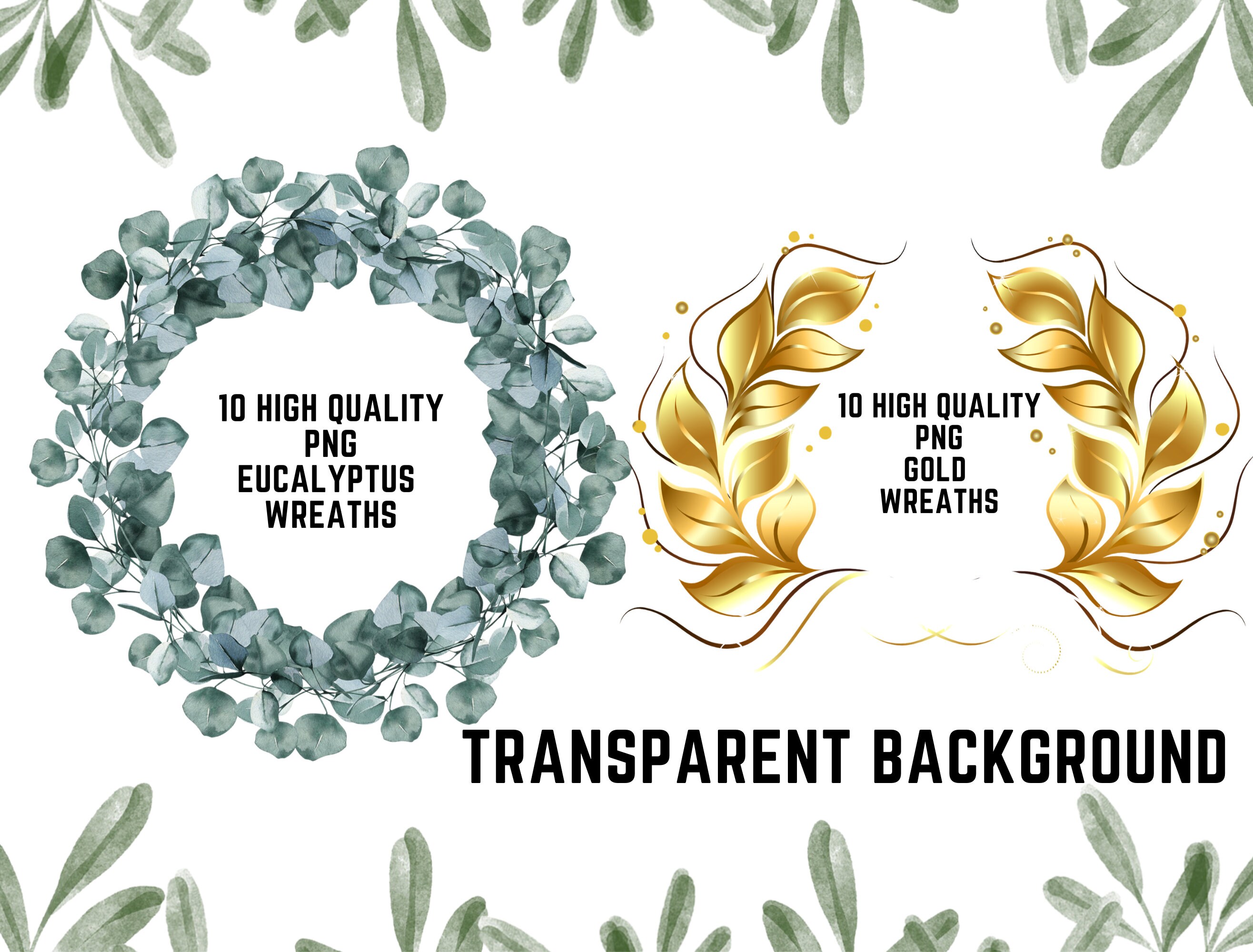 Gold Wreath Clipart Wreath Clipart Watercolor Eucalyptus - Etsy