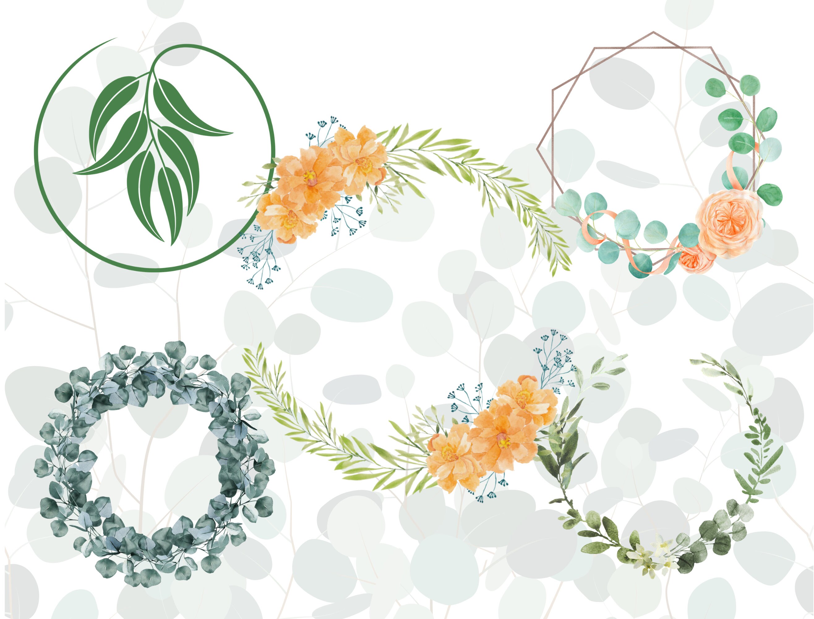 Gold Wreath Clipart Wreath Clipart Watercolor Eucalyptus | Etsy