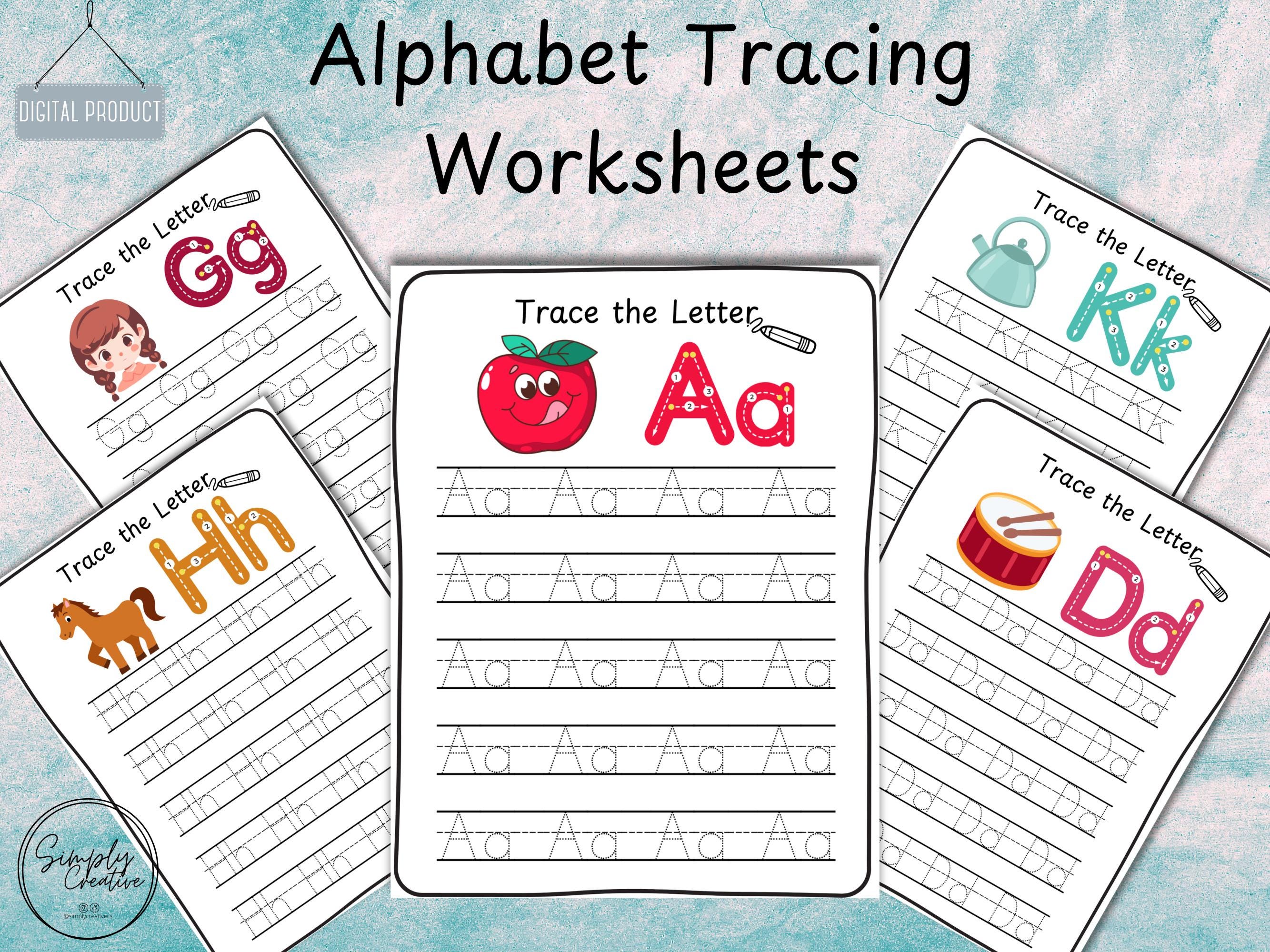 Printable Alphabet Tracing Worksheets for Kids A-Z Letter Handwriting ...