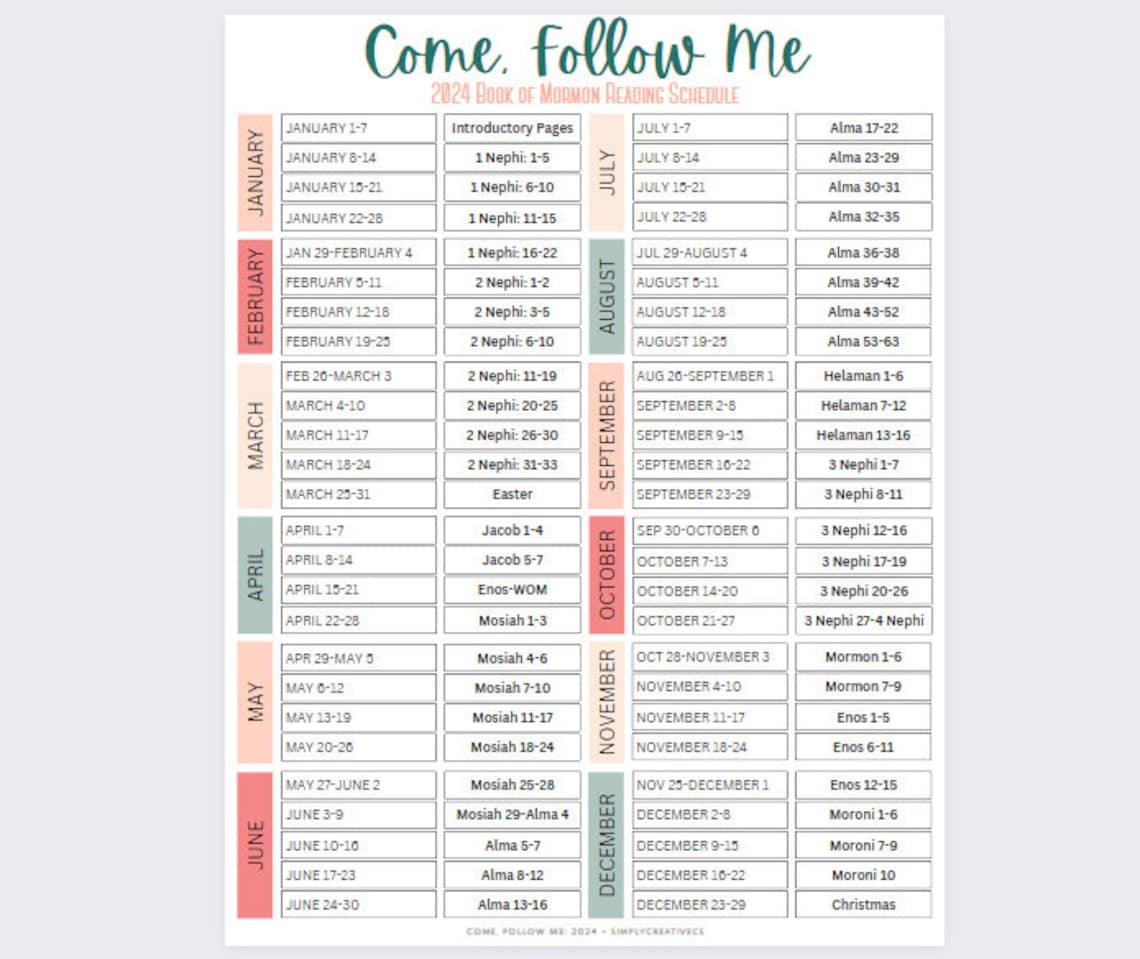 Come Follow Me Book of Mormon Reading Schedule Come Follow Me 2024 Come Follow Me LDS Bom Come ...