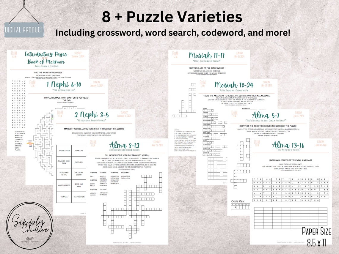 Come Follow Me Book of Mormon Puzzles Come Follow Me 2024 Come Follow ...