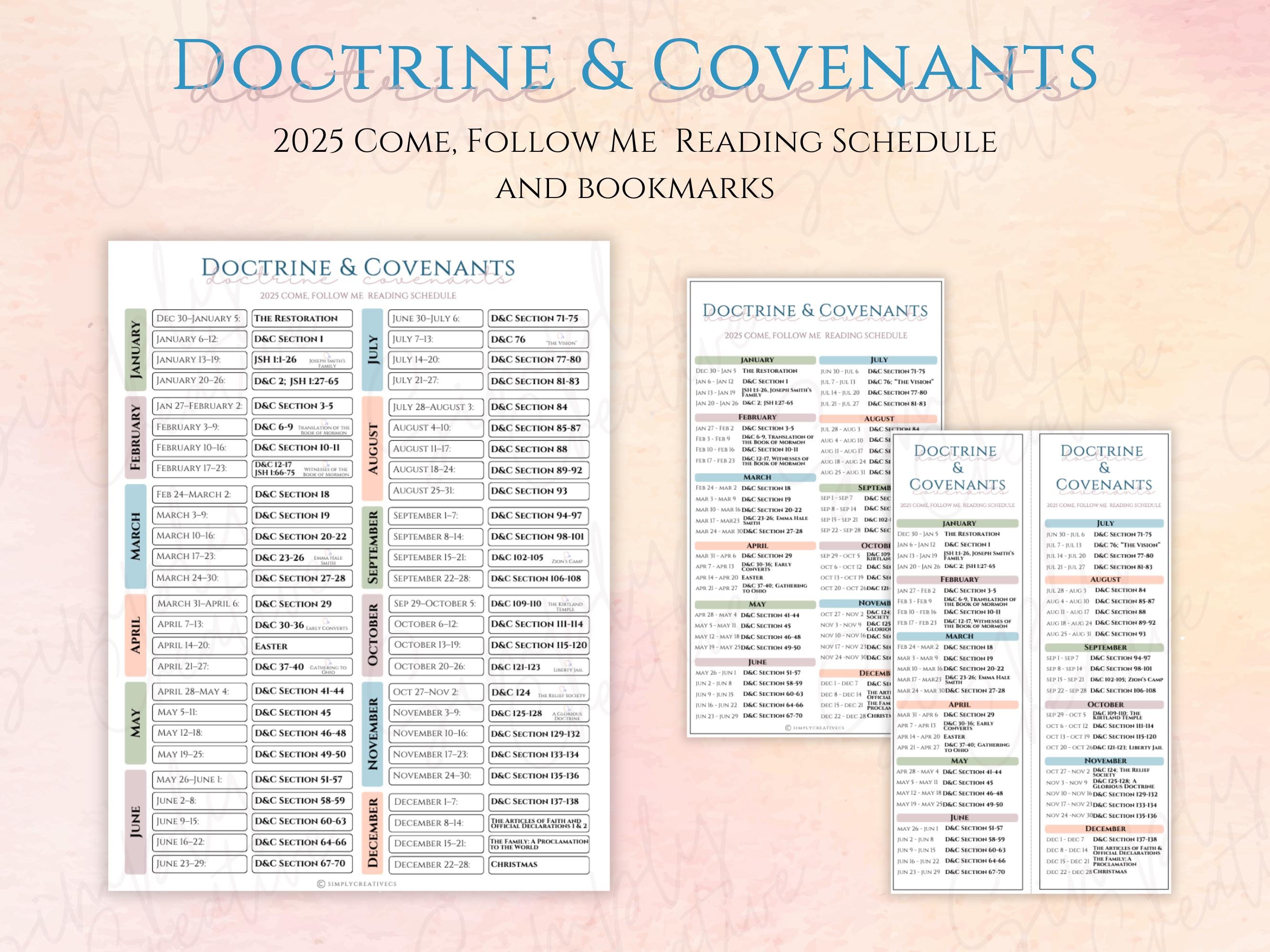 Come Follow Me Doctrine & Covenants Reading Schedule and Bookmarks Come Follow Me 2025 LDS Study ...