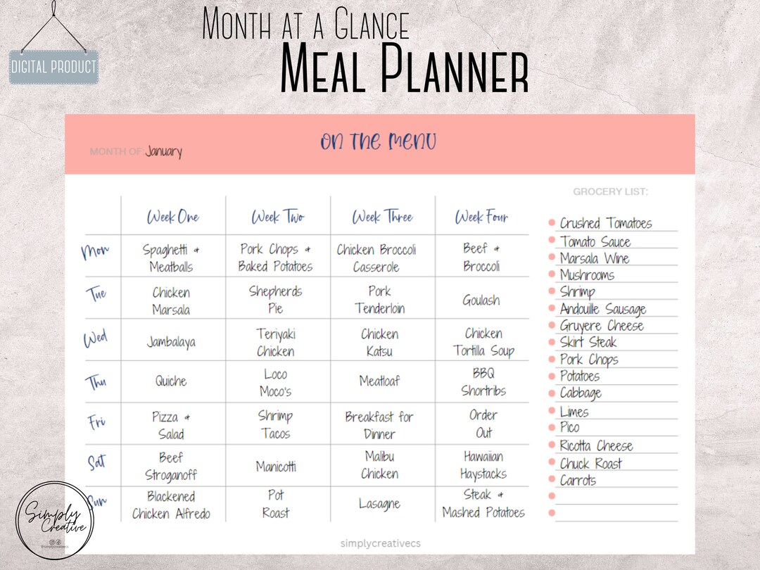 Meal Planner Printable Food Diary Menu Plan & Prep Monthly Meal Planner ...