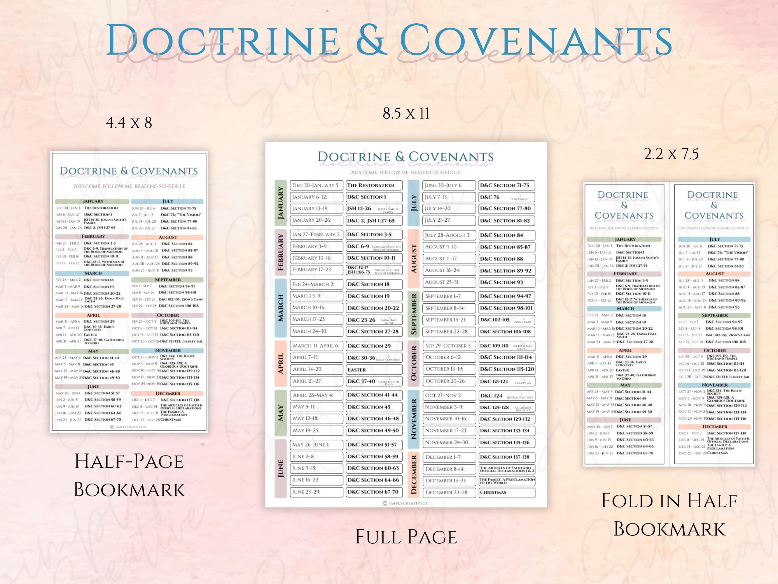 Come Follow Me Doctrine & Covenants Reading Schedule and Bookmarks Come Follow Me 2025 LDS Study ...