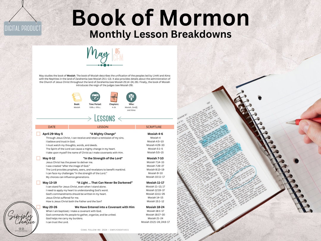 Printable Book of Mormon Monthly Lessons Breakdown, 2024 Come Follow Me ...