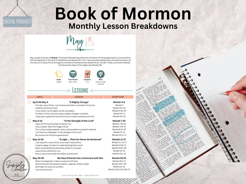 Printable Book of Mormon Monthly Lessons Breakdown, 2024 Come Follow Me ...