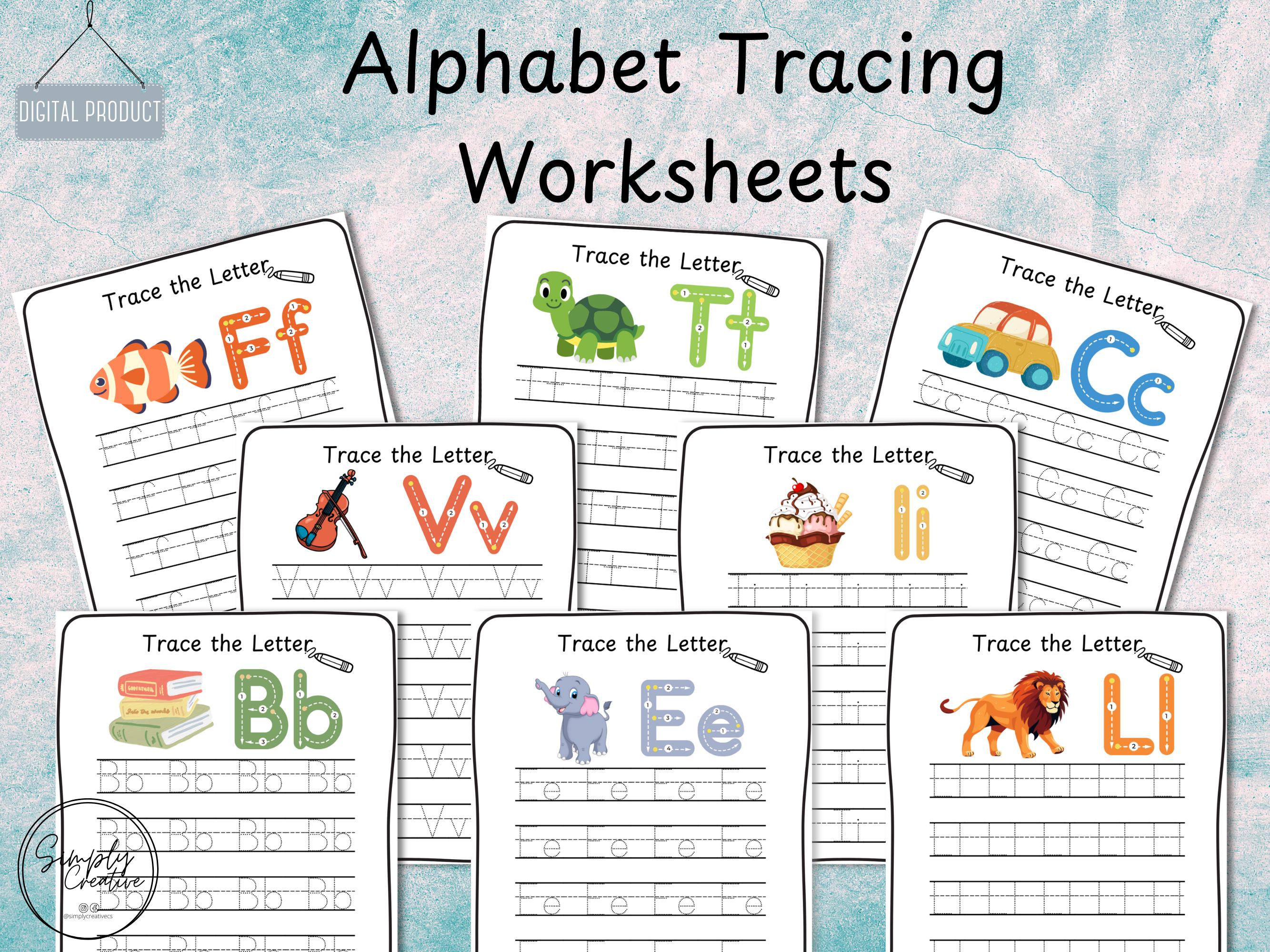 Printable Alphabet Tracing Worksheets for Kids A-Z Letter Handwriting ...
