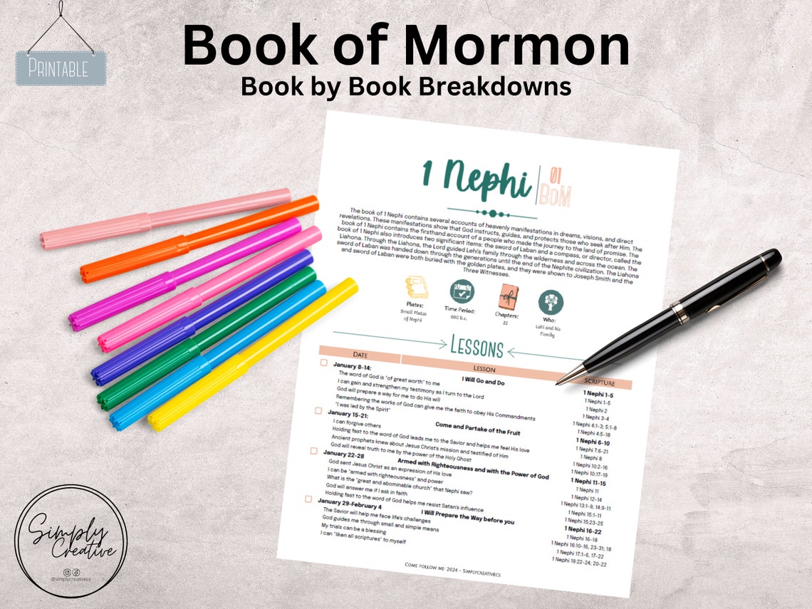 Printable Book of Mormon Book by Book Summaries, 2024 Come Follow Me ...