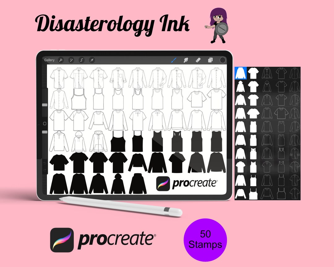 Tops Clothing Fashion Model Set 1 Procreate Brush Stamps, 50 Top Stamps ...
