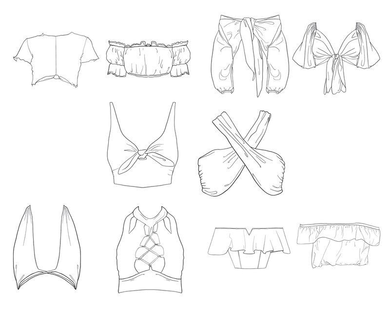 Tops Clothing Fashion Model Set 2 Procreate Brush Stamps, 50 Top Stamps ...
