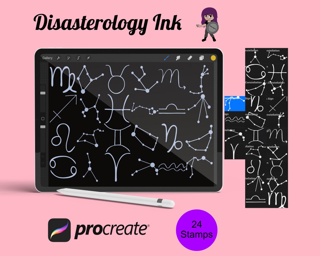 Zodiac Signs and Constellations Procreate Brush Stamps Set 1, 24 Stamps ...