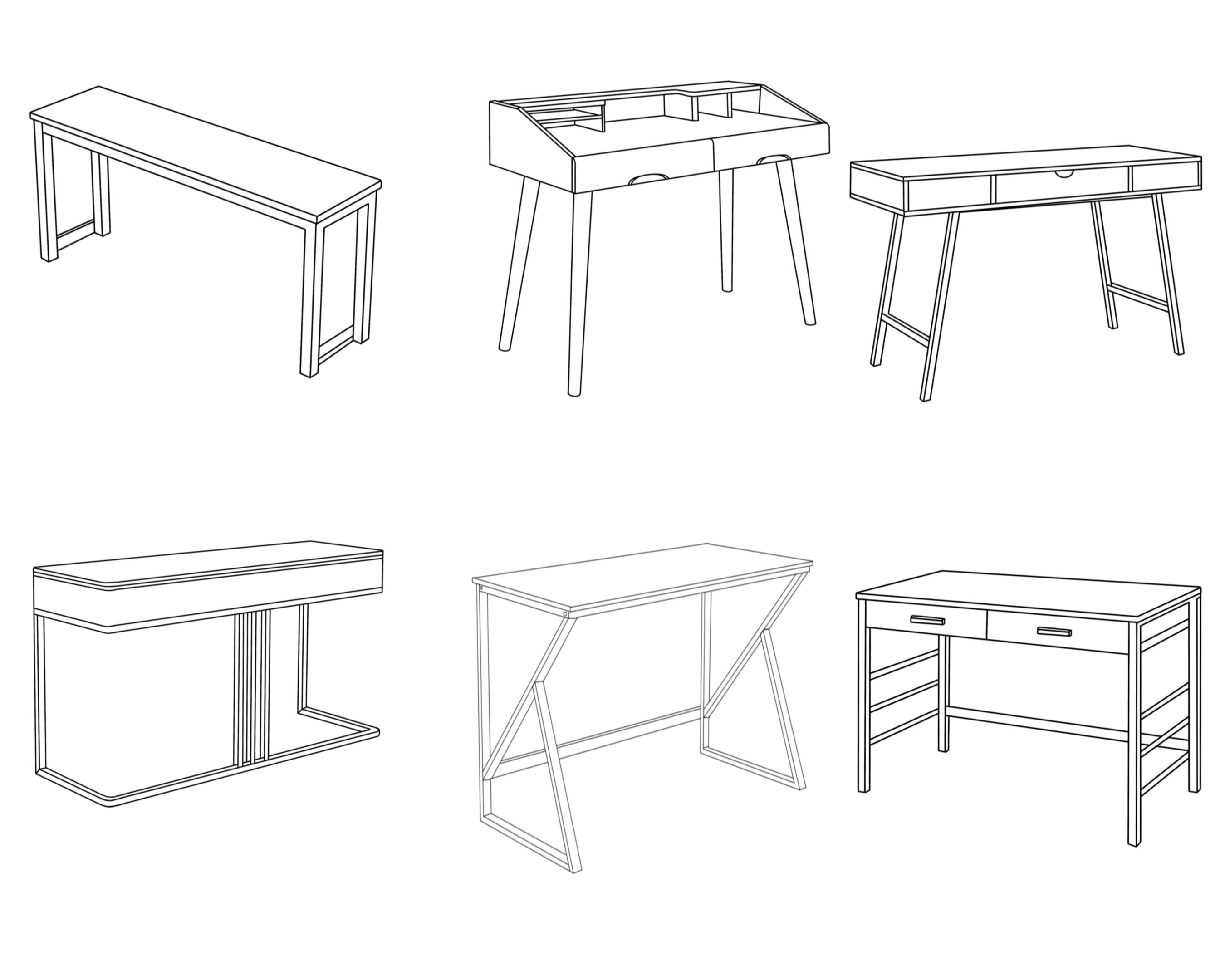 Desks, Tables & Furniture Set 1 Procreate Brush Stamps, 30 Furniture ...