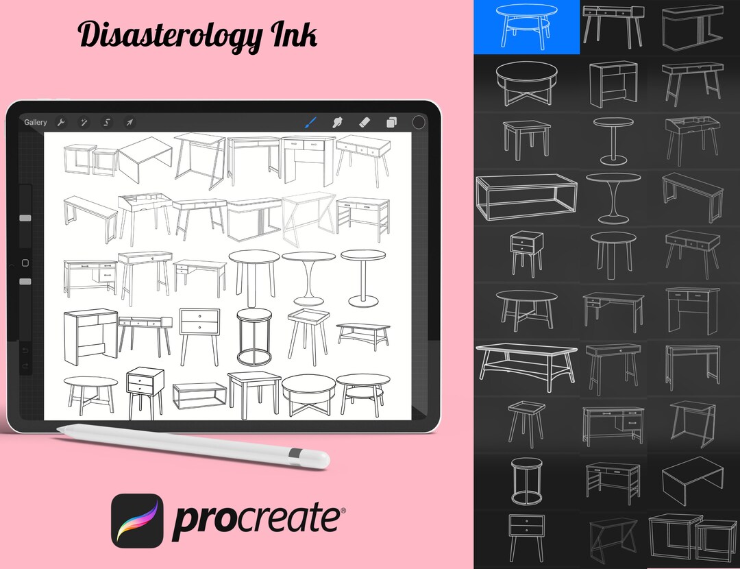 Desks Tables & Furniture Set 1 Procreate Brush Stamps 30 - Etsy