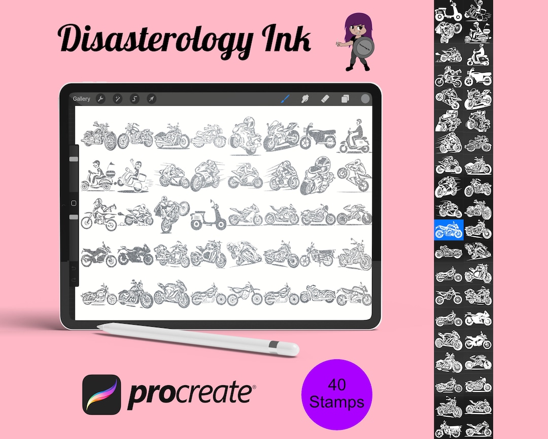 Motorcycle Silhouette Set 1 Procreate Brush Stamps, 40 Motorbike Stamps ...