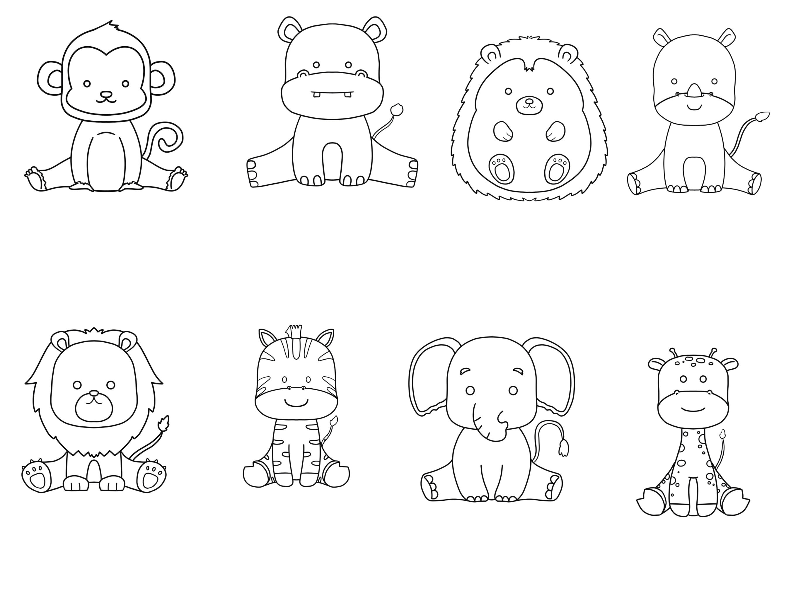Cartoon Animal Outline Procreate Brush Stamps Set 9, 40 Animal Outlines ...