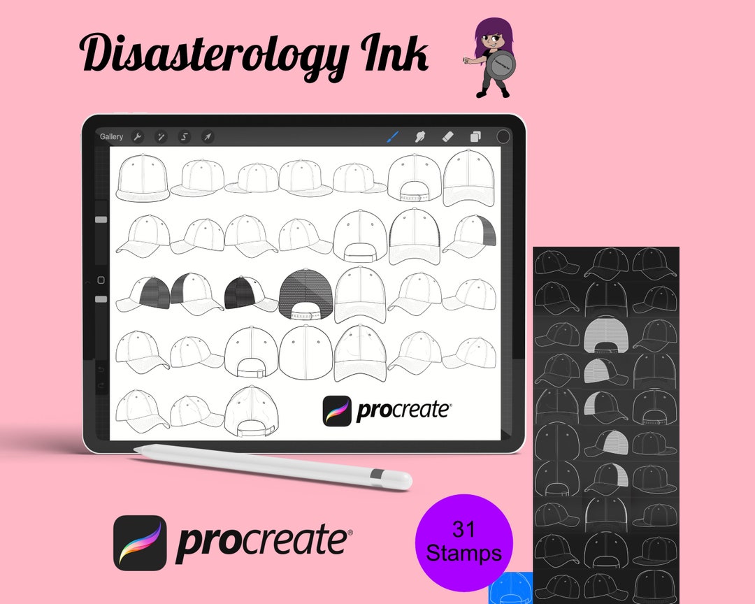 Cap Hat Clothing Procreate Brush Stamps, 31 Cap Hat Stamps - Etsy