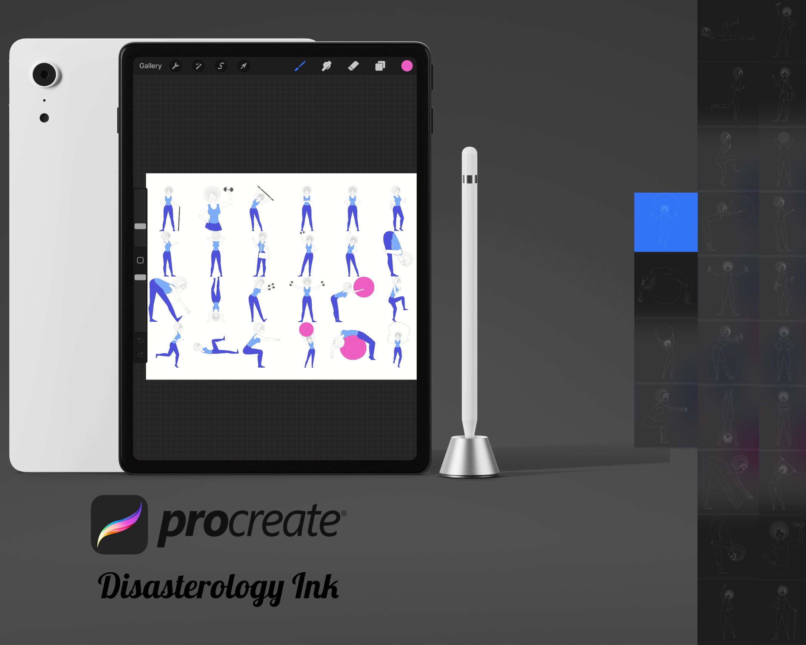 Female Fitness Model Body Poses Set 1 Procreate Brush Stamps, 24 Models ...