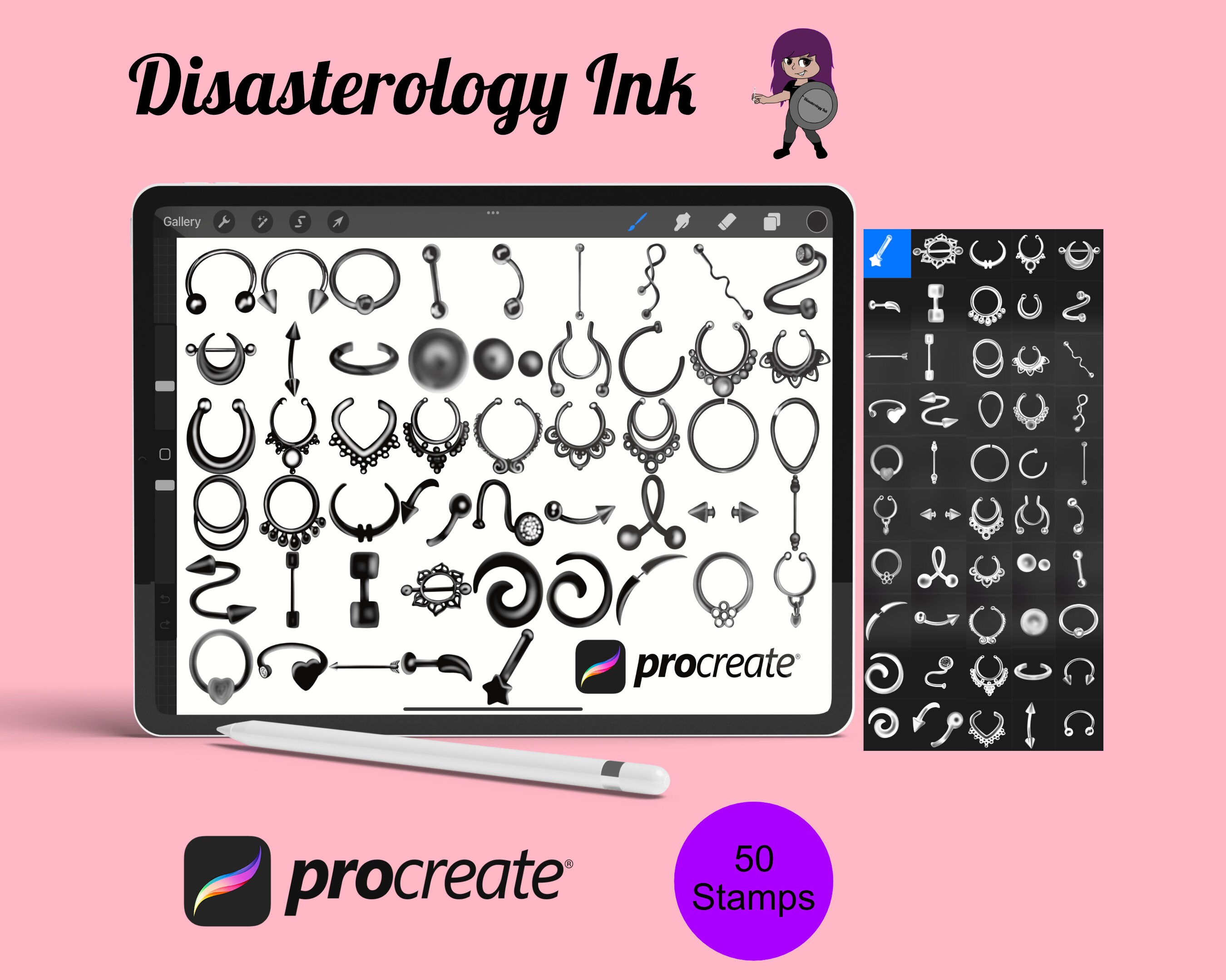 Piercing Jewellery Clothing Procreate Brush Stamps, 50 Piercings Stamps ...