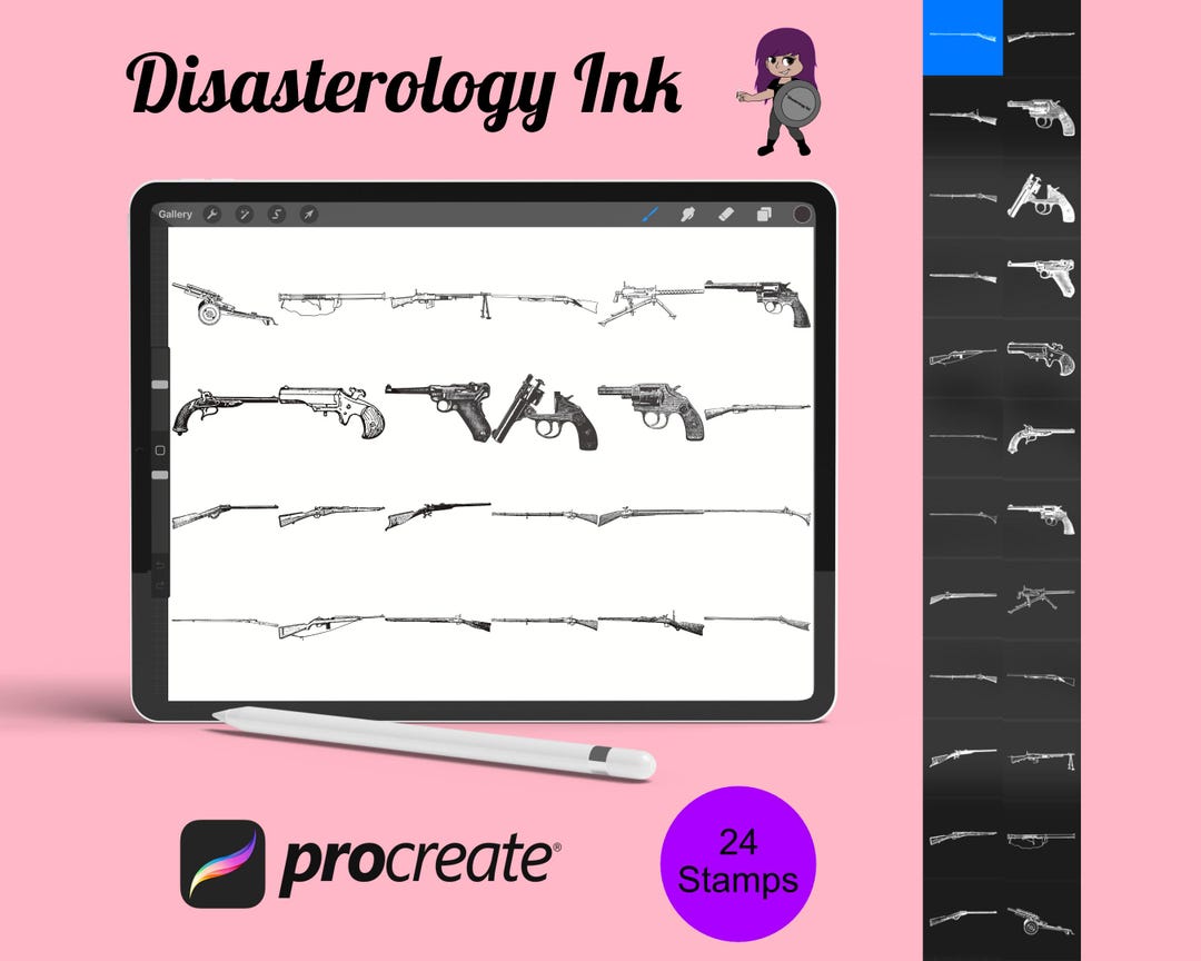 Vintage Gun Firearm Set 1 Procreate Brush Stamps, 24 Guns - Etsy