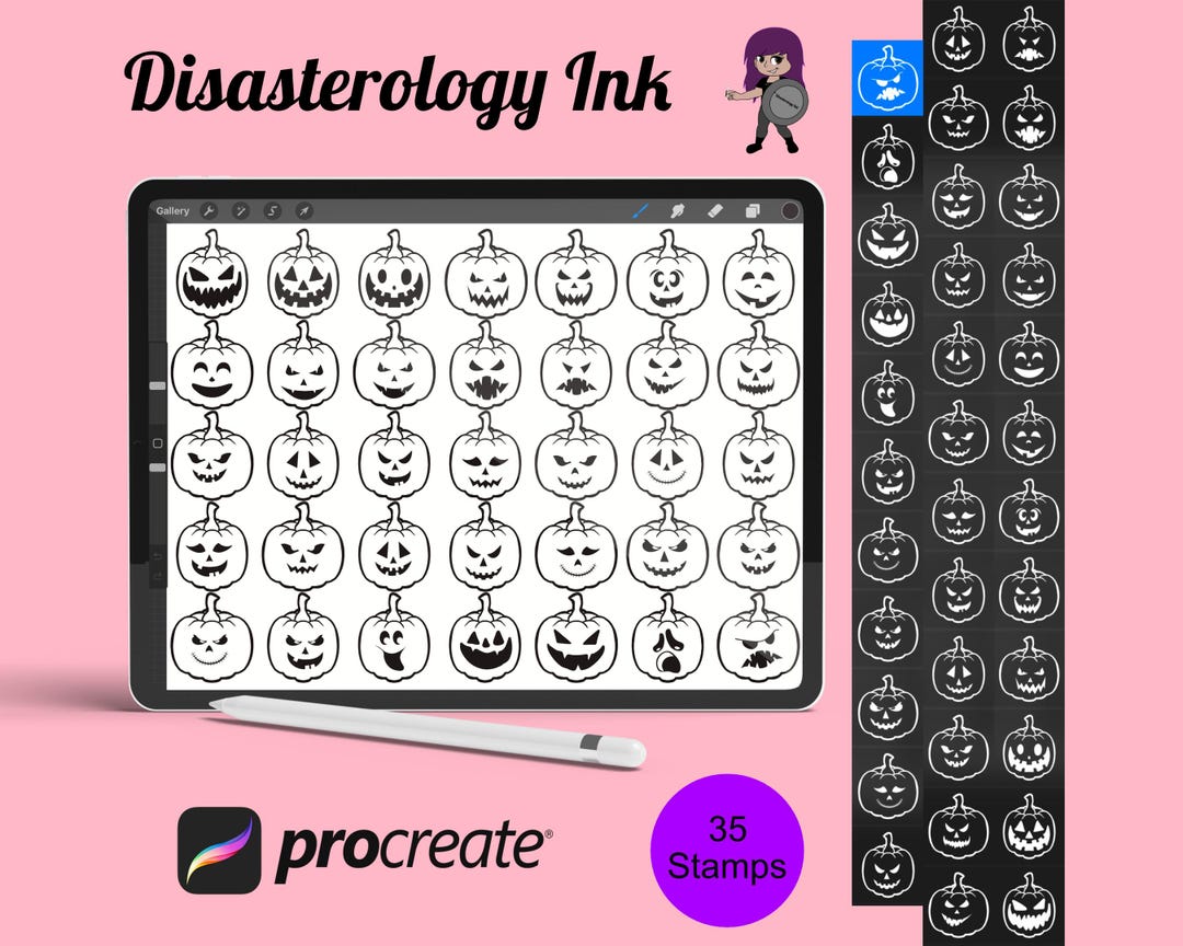 Halloween Pumpkin Procreate Brush Stamps Set 5, 35 Spooky Pumpkin ...