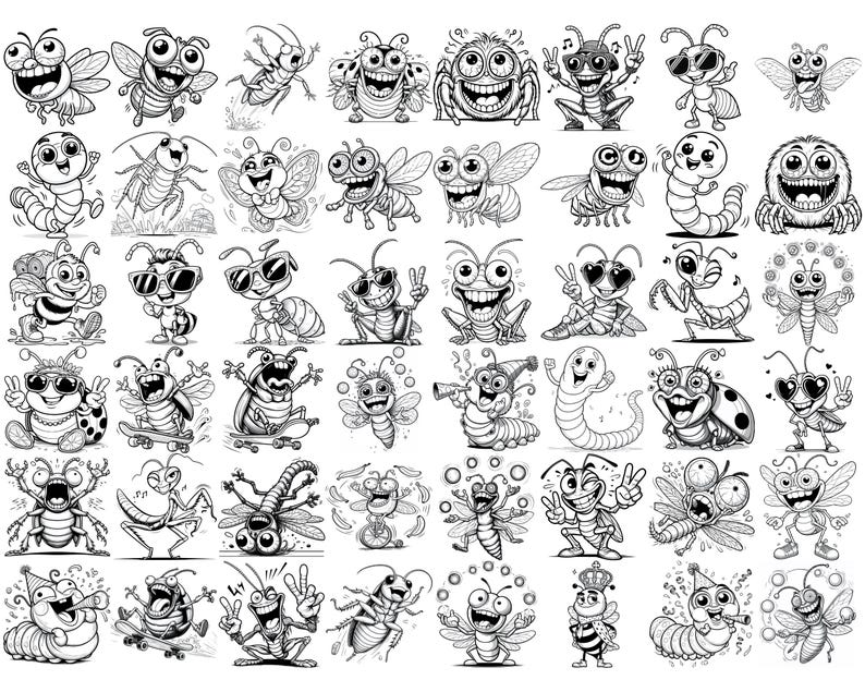 Crazy Cartoon Insects Set 1 Procreate Brush Stamps, 48 Insect Stamps - Etsy