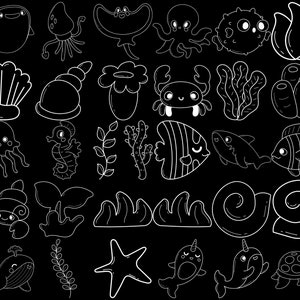 Cartoon Sea Animal, Outlines and Silhouettes Set 2 Procreate Brush ...