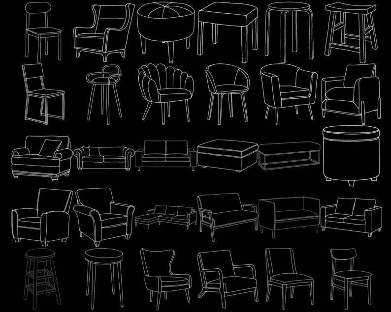 Chairs & Sofas Furniture Set 1 Procreate Brush Stamps, 30 Seats - Etsy