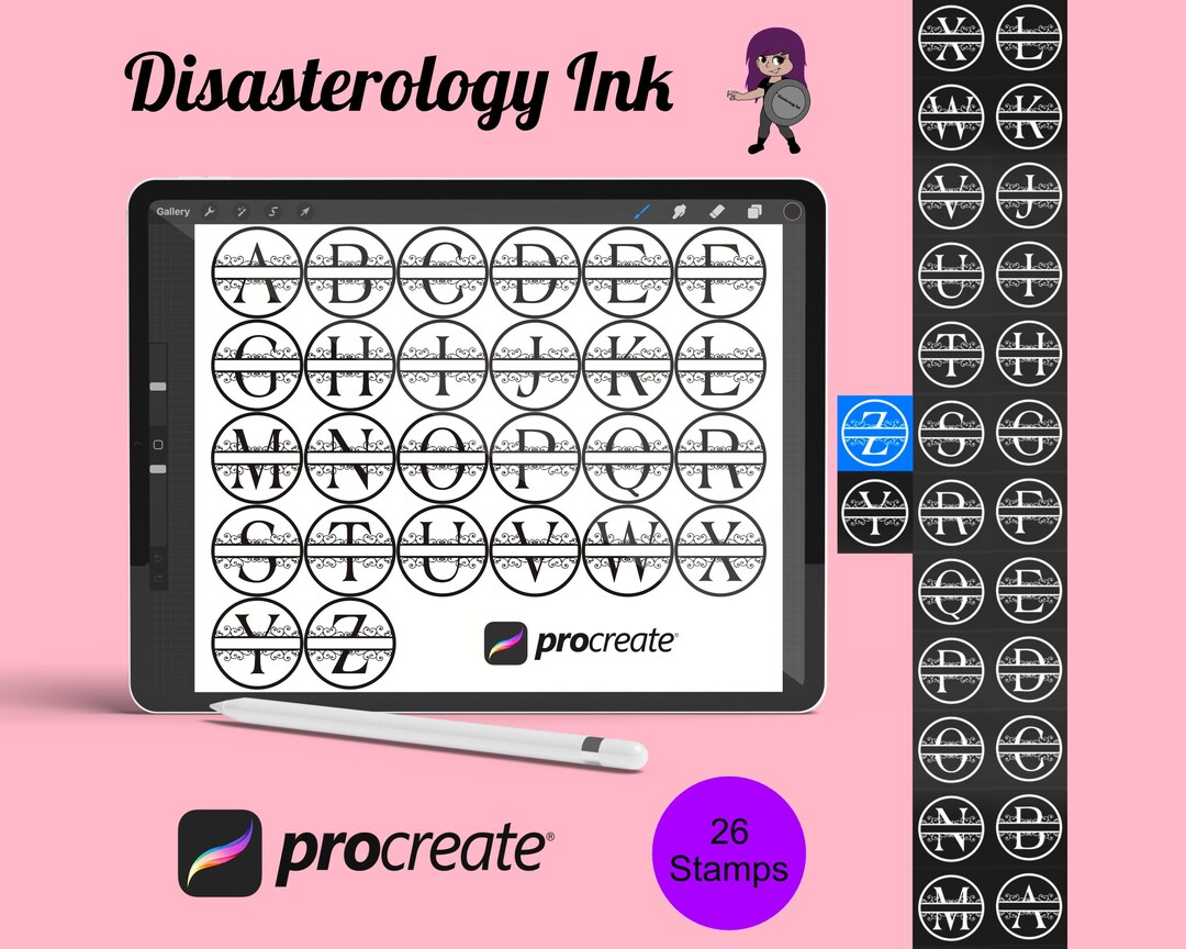 Decorative Split Monogram Alphabet Procreate Brush Stamps, 26 Letter ...